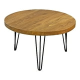 WELLAND Rustic Old Elm Wooden Coffee Table, 27 Inch Round, Natural ...
