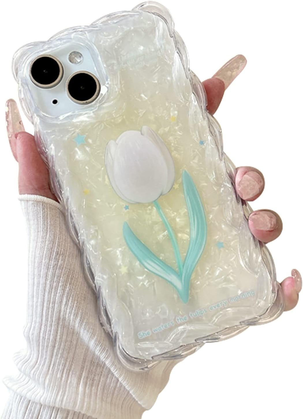 Tulip Phone Case for iPhone 12 Pro Max, Cute Clear Green Wavy Edge ...
