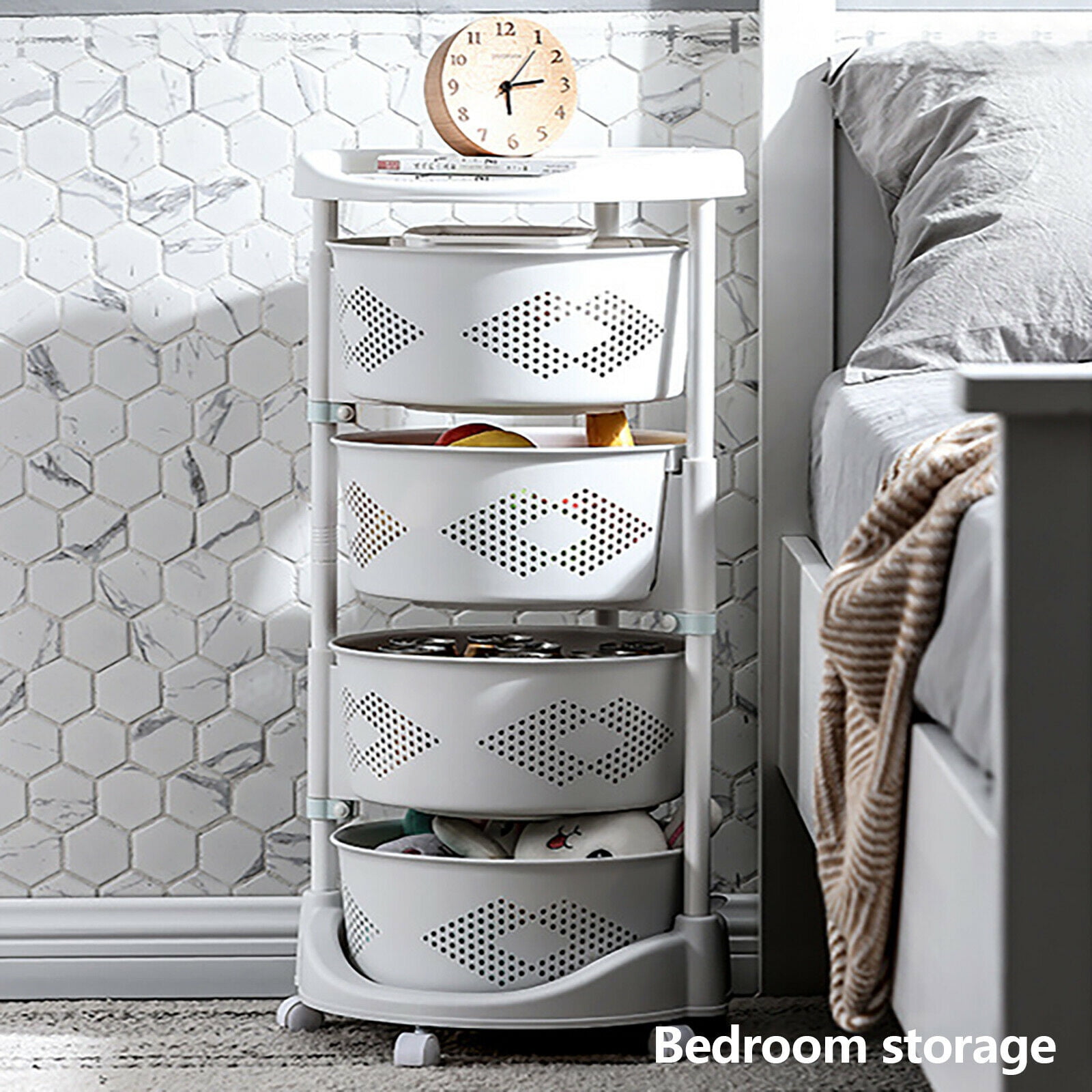 Multi-Layer Rotatable Baskets Kitchen Rack Rolling Storage Cart White ...