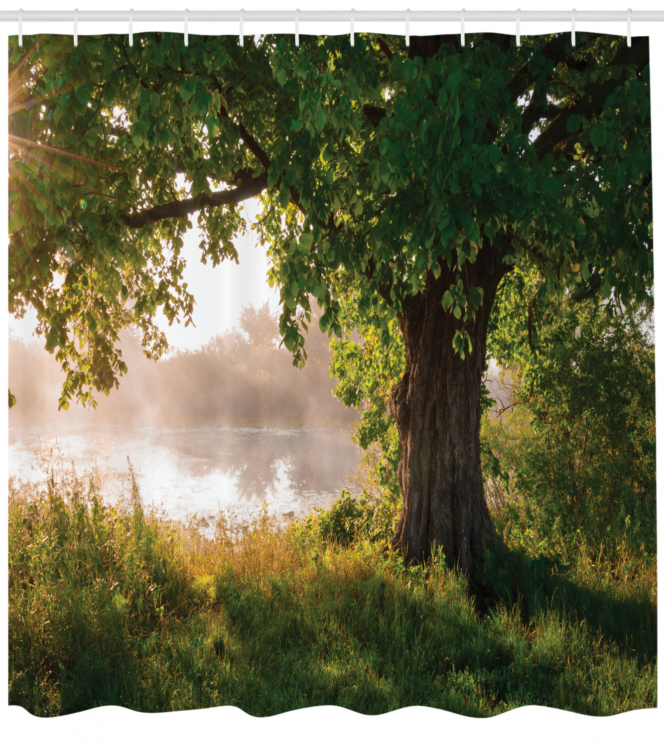 Oak Tree Mystic Landscape Foggy Scene And Stream View Painting ...