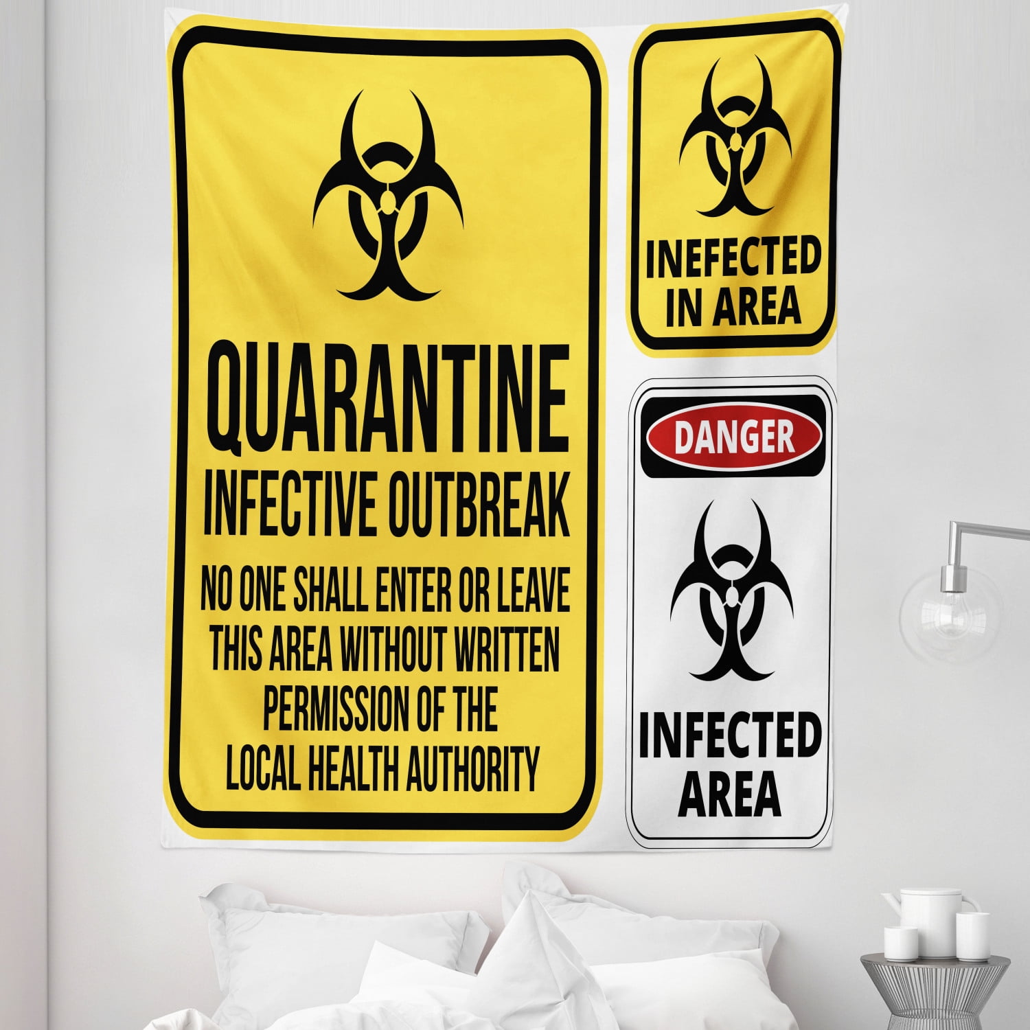 Zombie Tapestry, Danger Caution Signs Quarantine Infective Area ...