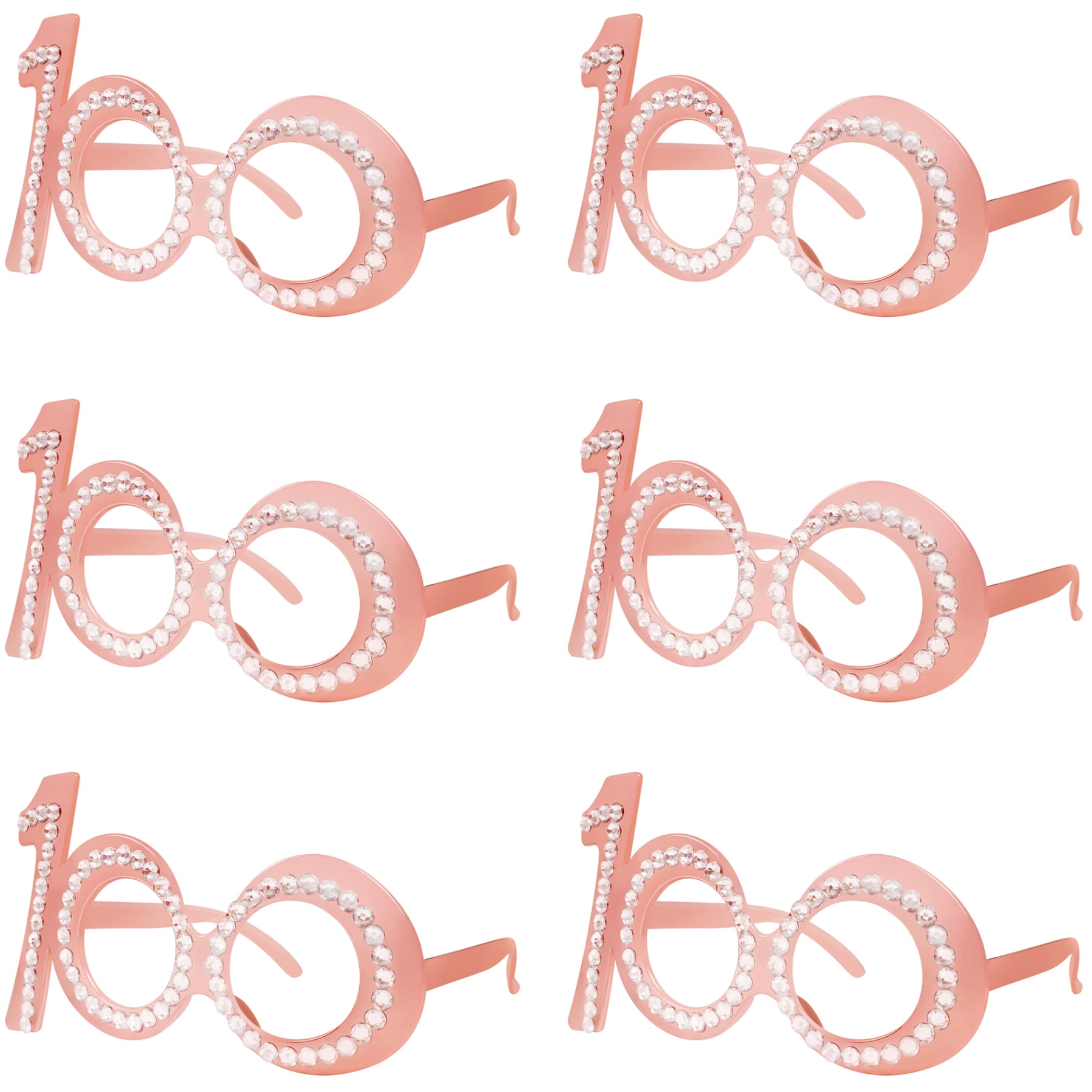 100th Birthday Glasses - 6 Pairs Rose Gold 100 Years Old Glasses with ...