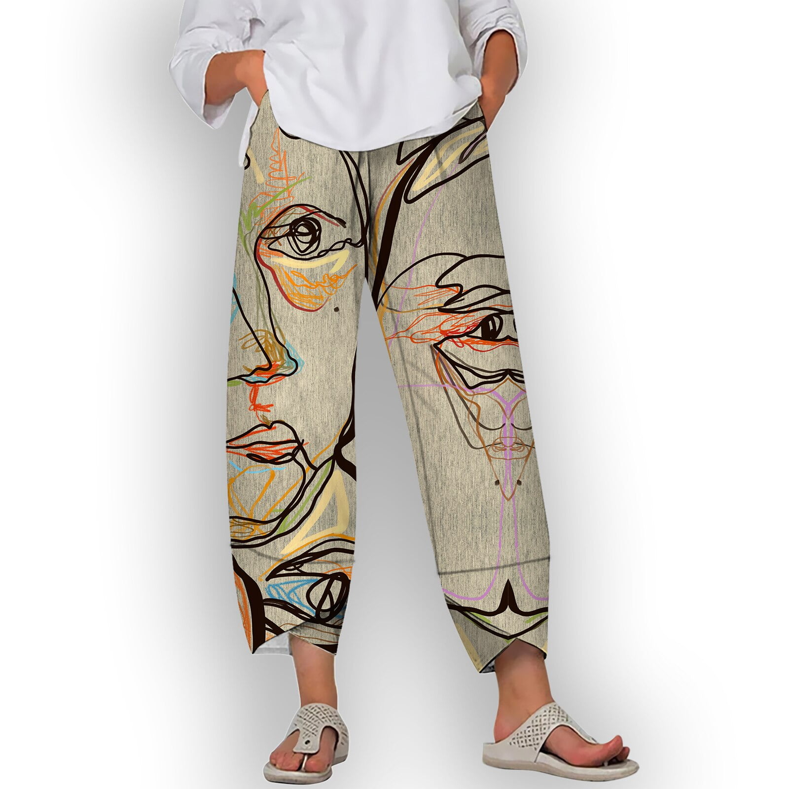 CLOOCL Abstract Face Art Print Pants Loose Casual Pants Plus Size Women ...