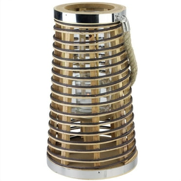 11" Rustic Chic Pear Shaped Rattan Candle Holder Lantern with Jute ...