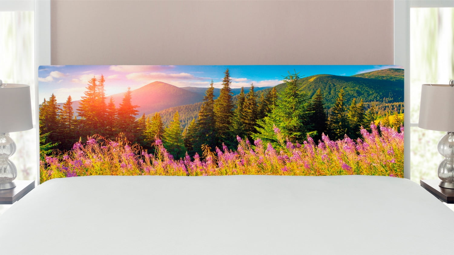Landscape Headboard, Fall Scenery Picture in Mountains Flowers Alpine ...