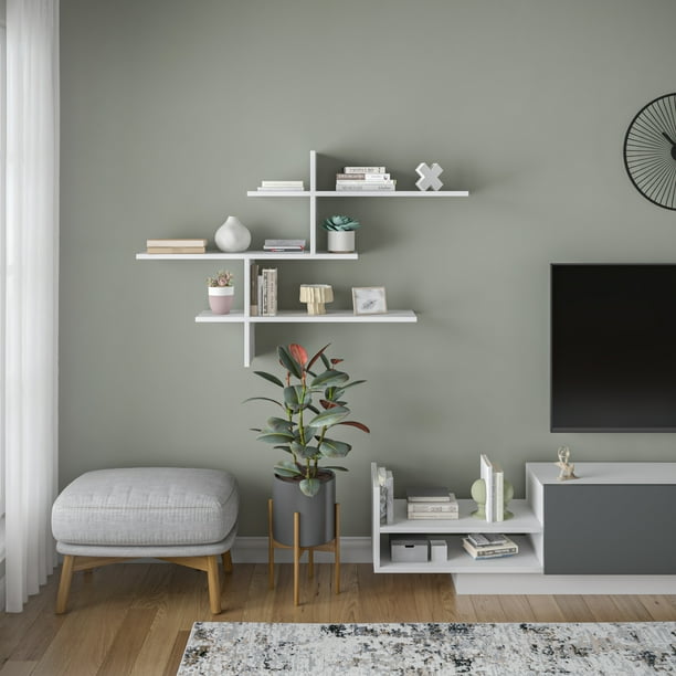 Ada Home Decor Furniture 48.5" 3 Tier White Webster Modern Wall Shelf ...