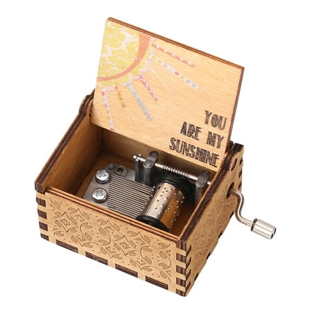 Megalia Wooden Carved Retro Hand Crank Music Box You Are My Sunshine ...