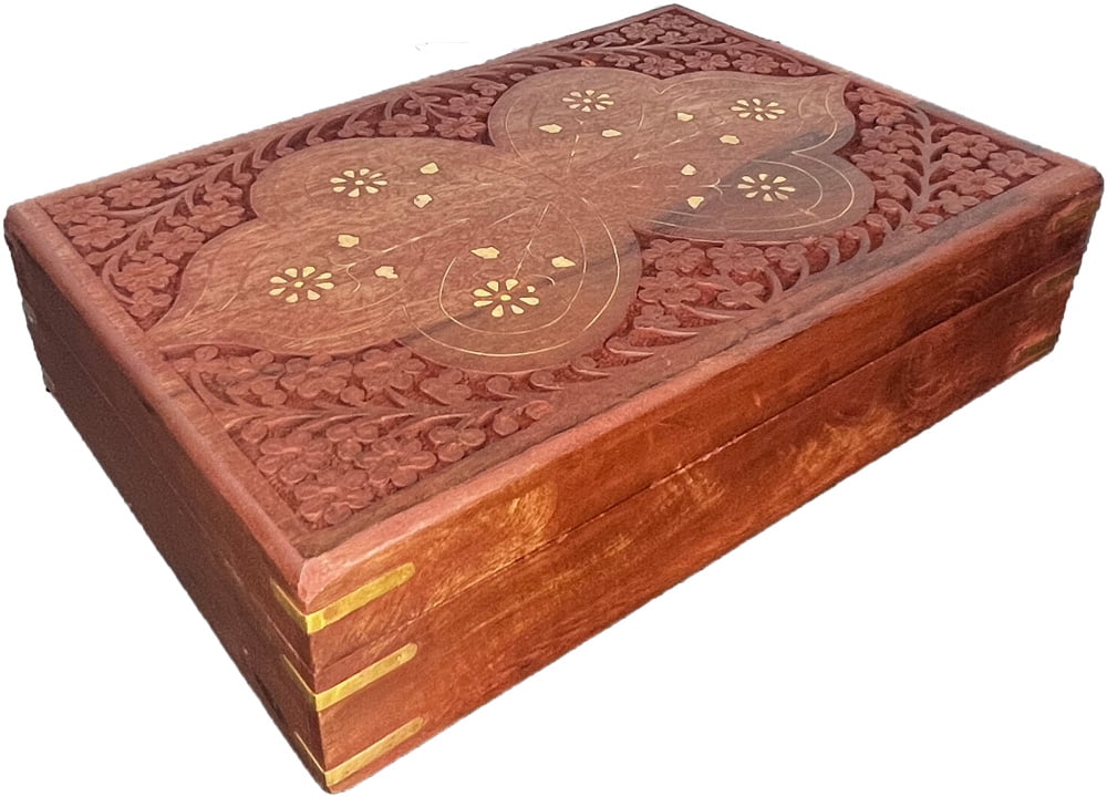 Large Mango Wood Engraved Box with Brass Inlays - Walmart.com