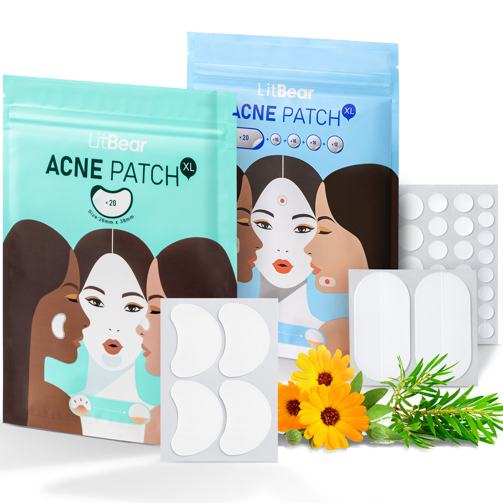 LitBear Acne Pimple Patches 6 Sizes 100 Patches For Large Zit