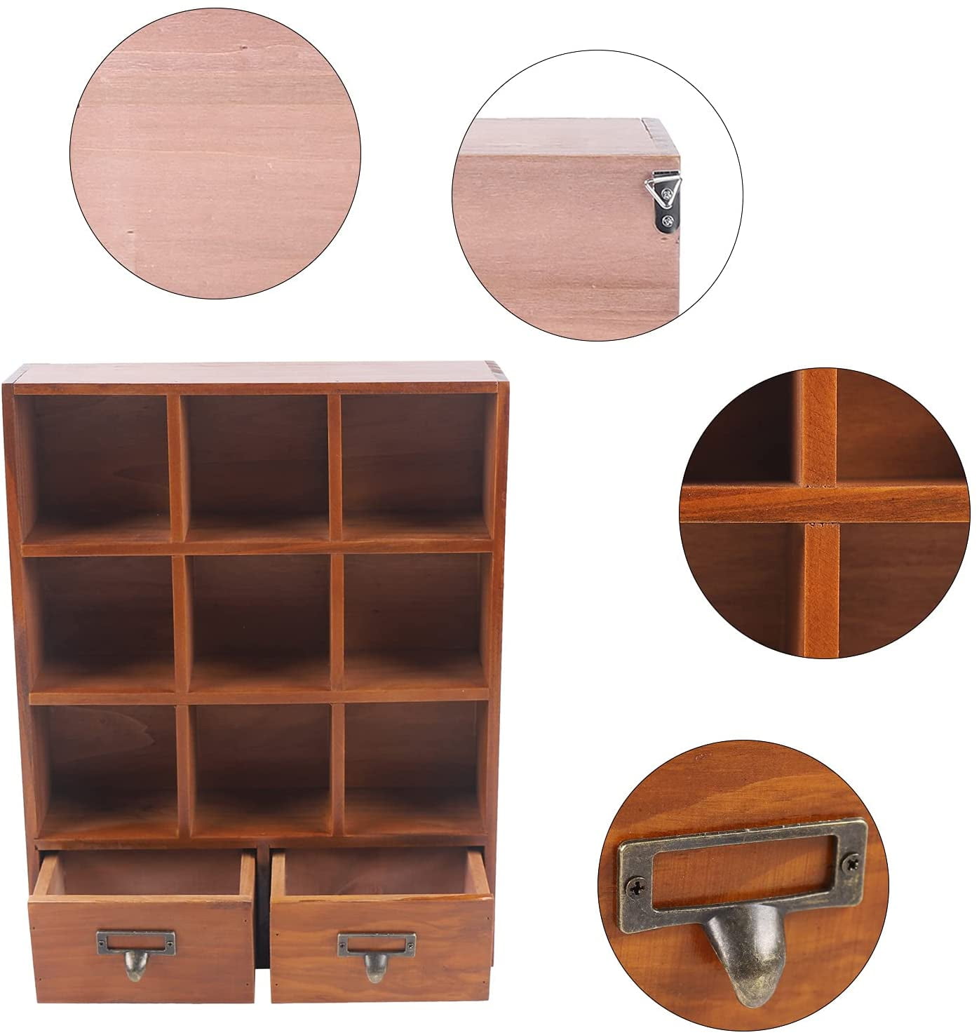 Miumaeov 9-Cube Display Shelf Wooden Bookcase Storage 2 Drawers Desktop ...