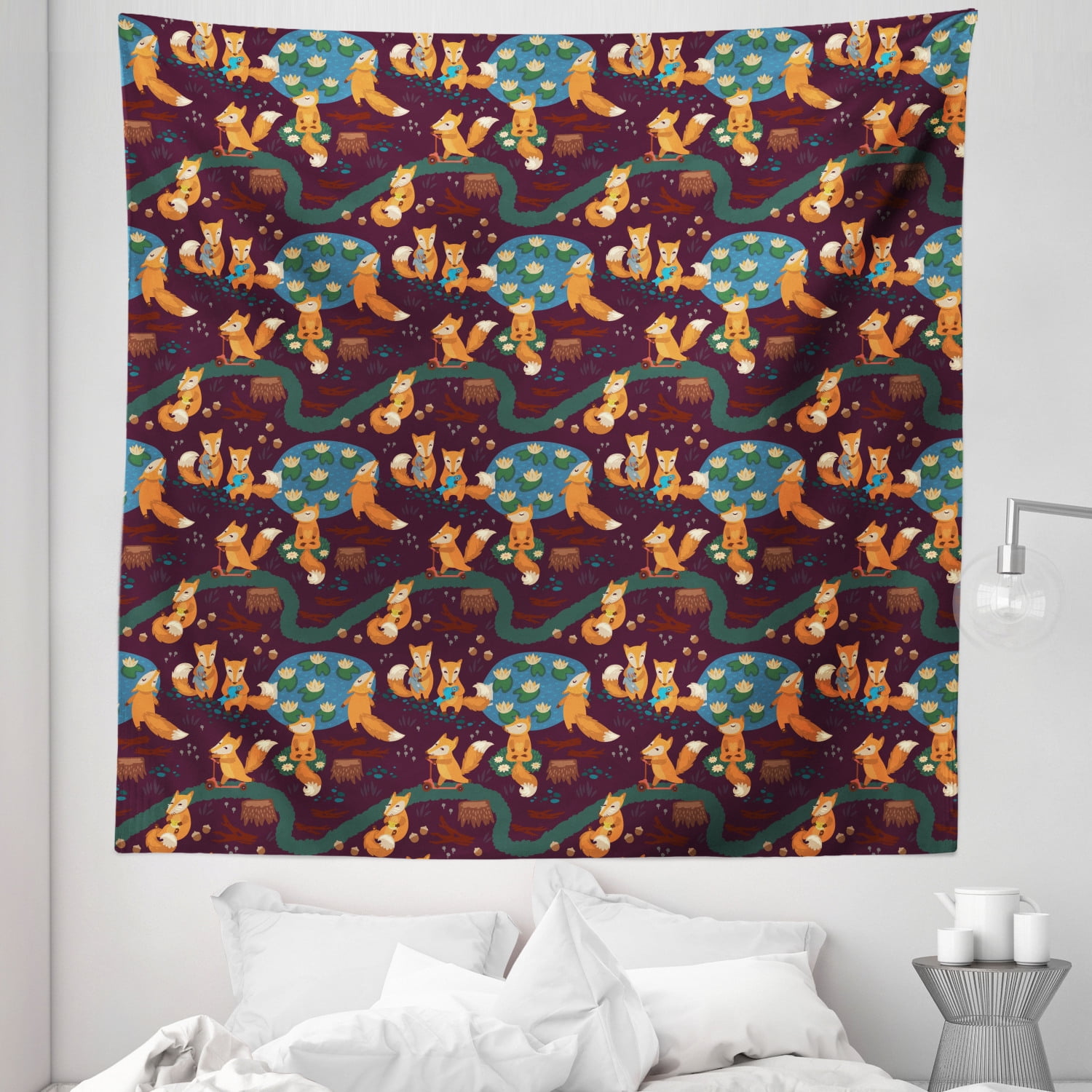 Fox Tapestry, Small Forest Animals Hunting Meditating and Eating in the ...