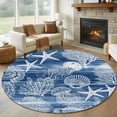 7ft Round Rug Navy Blue Coastal Area Rugs for Living Room Bedroom ...