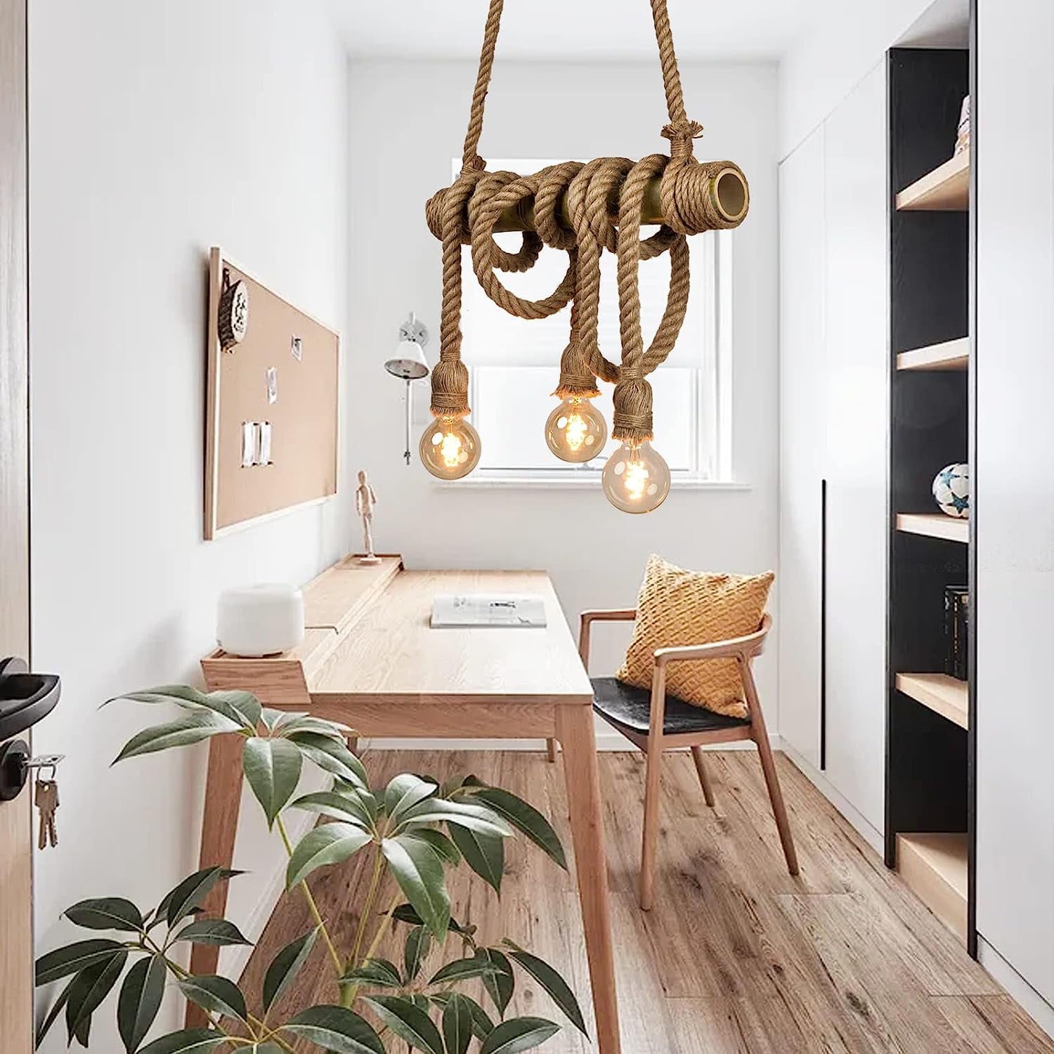 Arturesthome 6 Heads Hemp Rope Pendant Light, Vintage Bamboo Arturesthome 6 Heads Hemp Rope Pendant Light, Vintage Bamboo