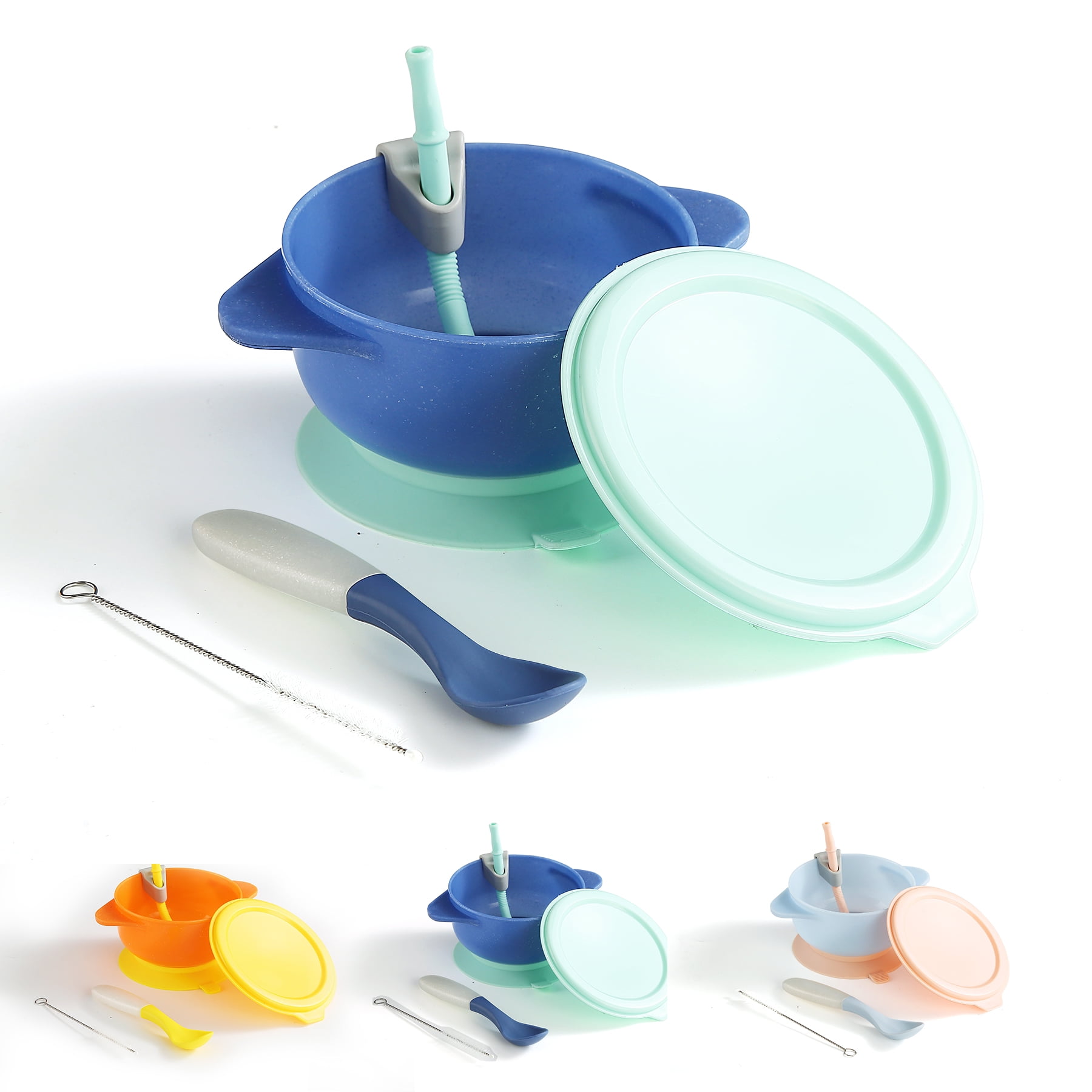 ReaNea Baby Bowls, Silicone Suction Bowls For Baby With Straw And ...
