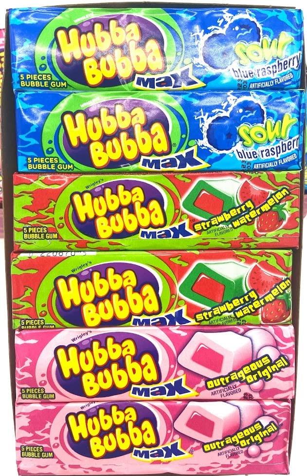 Hubba Bubba 18 Pack Bubble Gum Variety Pack Original, Strawberry Watermelon, Sour Blue Raspberry ...