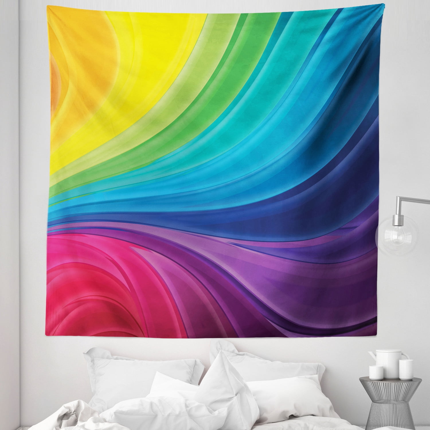 Colorful Tapestry, Abstract Smooth Rainbow Inspired Curvy Lines Pattern ...