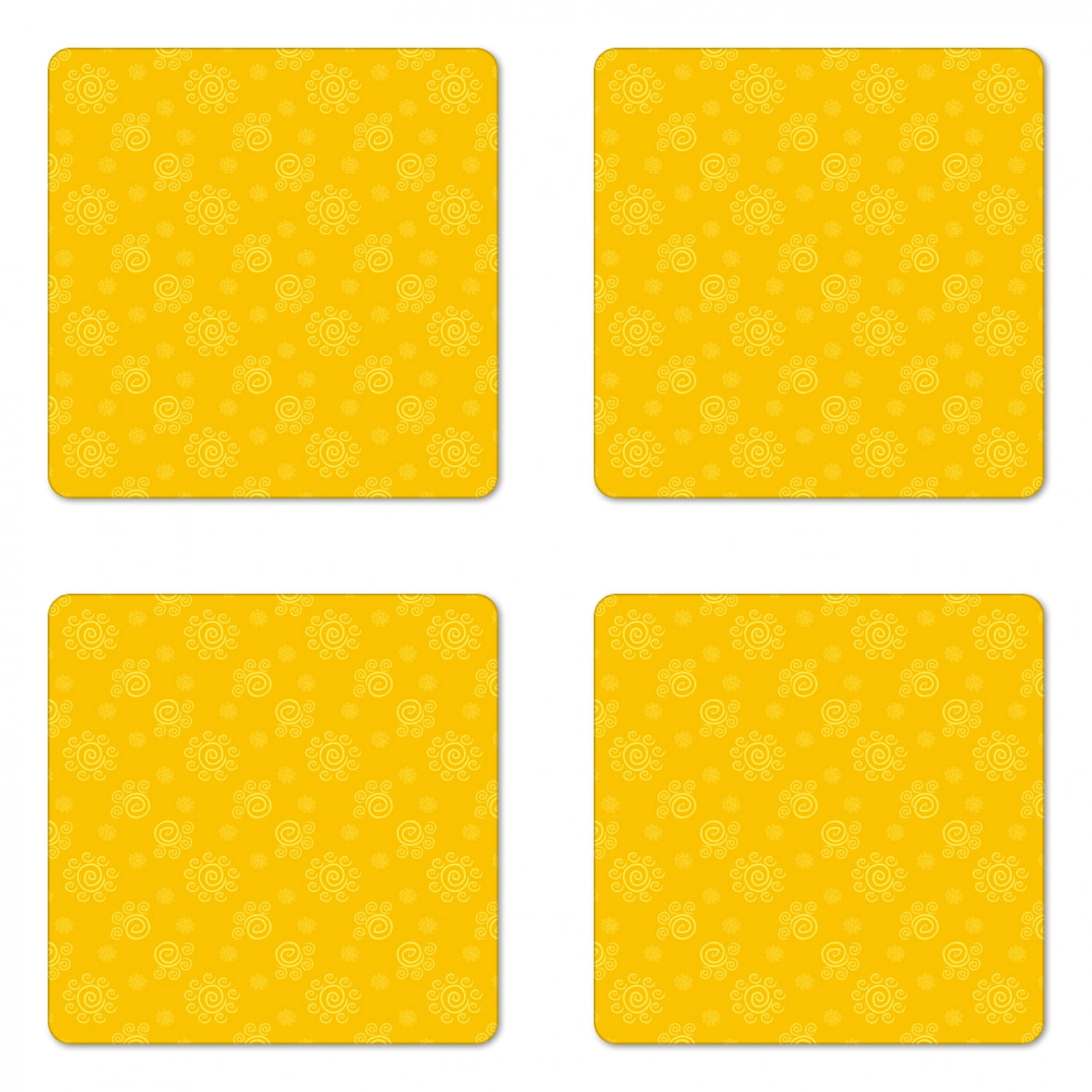 Yellow Coaster Set of 4, Sun Solar Hand Drawn Style Pattern with Little ...