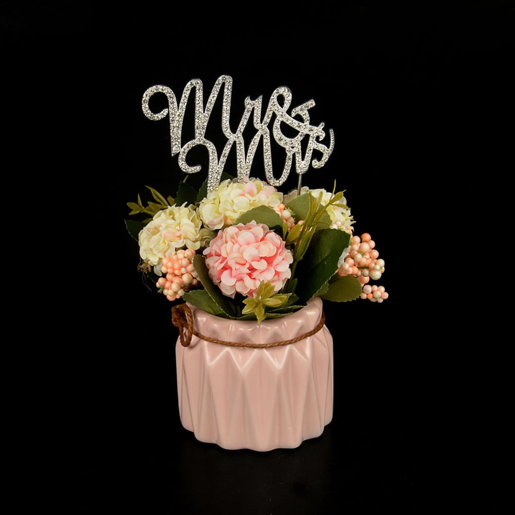 Silver Wedding Cake Topper Decoration Pick Rhinestone Metal Engagement ...