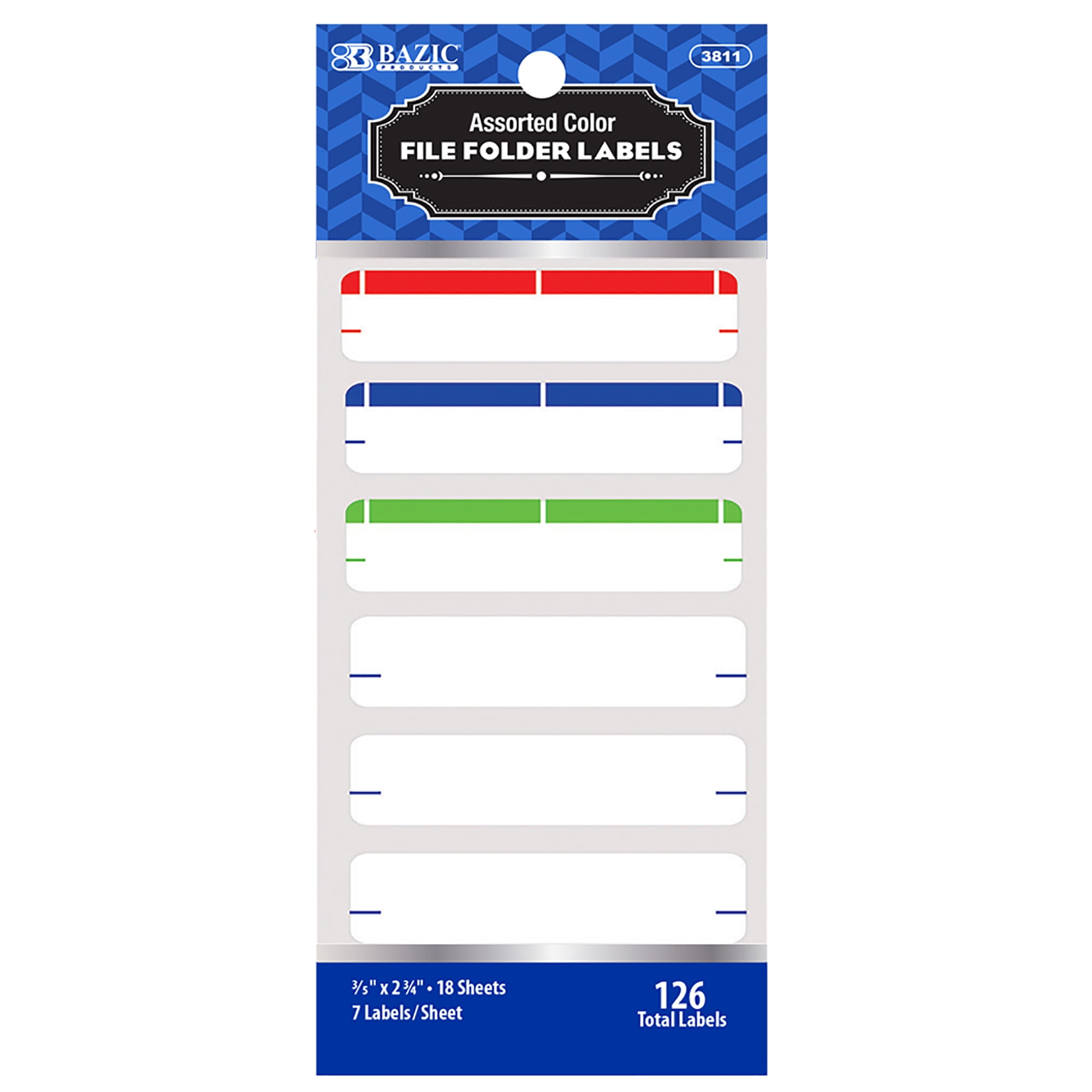 BAZIC File Folder Label 2 3/4"X3/5" White Labels & Color Code (126/Pack ...
