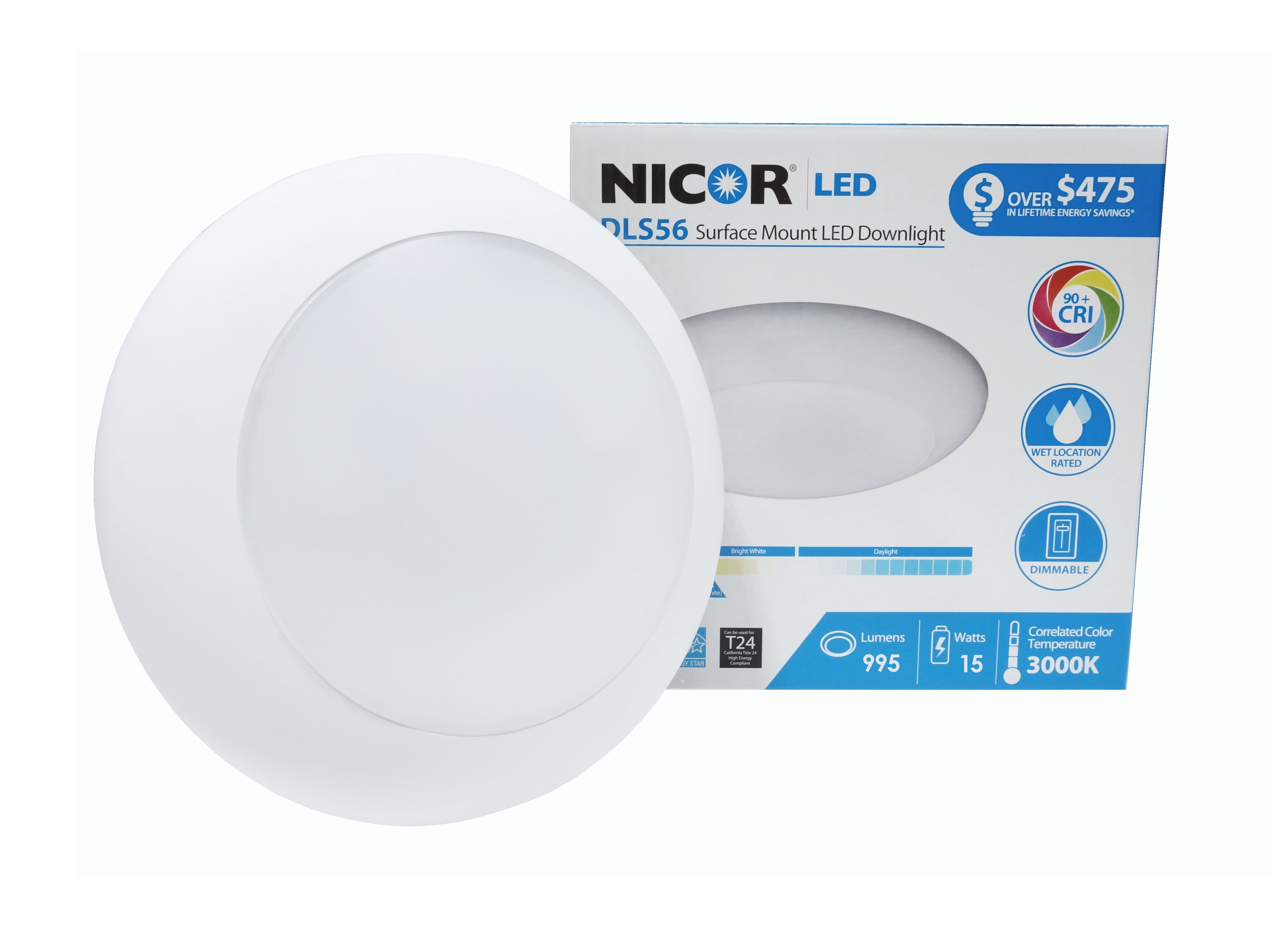NICOR Lighting 5/6-Inch Dimmable 900-Lumen 3000K LED Surface Mount ...