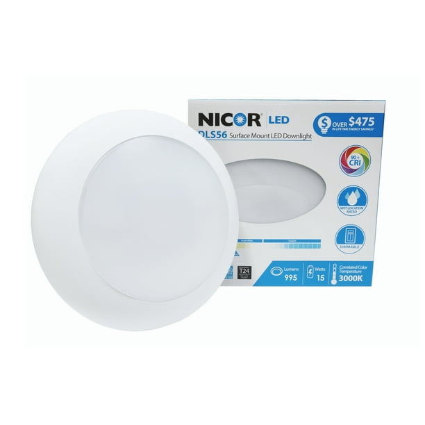 NICOR Lighting 5/6-Inch Dimmable 900-Lumen 3000K LED Surface Mount ...