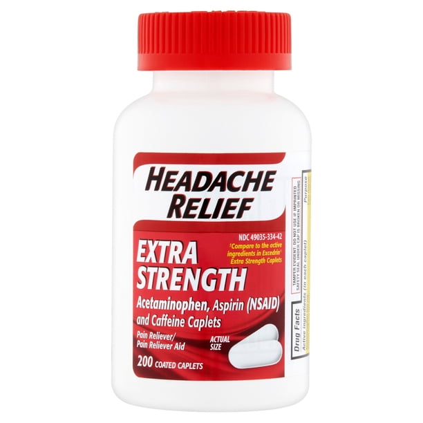 Headache Relief Extra Strength Coated Caplets, 200 count - Walmart.com