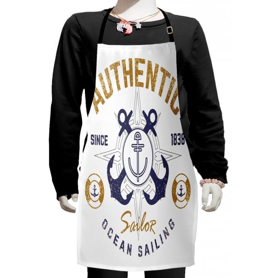 Anchor Kids Apron, Nautical Print with Anchor Lifeboys and Rudder ...