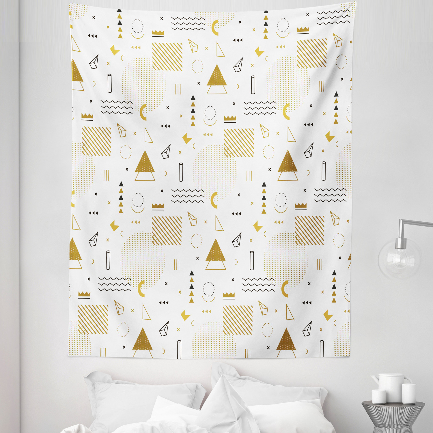 Indie Tapestry, Memphis Fashion Elements Minimalist Geometric Abstract ...