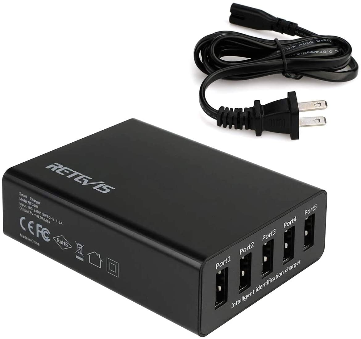 Retevis Two Way Radio Charger 40W 8A 5-Port USB Charger Desktop Charger ...