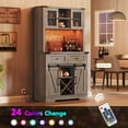 HOOBRO Farmhouse Coffee Bar Cabinet with LED Light, Wine Storage, Outlet- Gray BG185UDJG01 ...