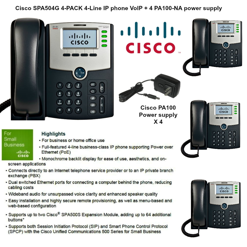 Cisco SPA504G 4-PACK business 4-Line IP phone VoIP + 4 PA100-NA power ...