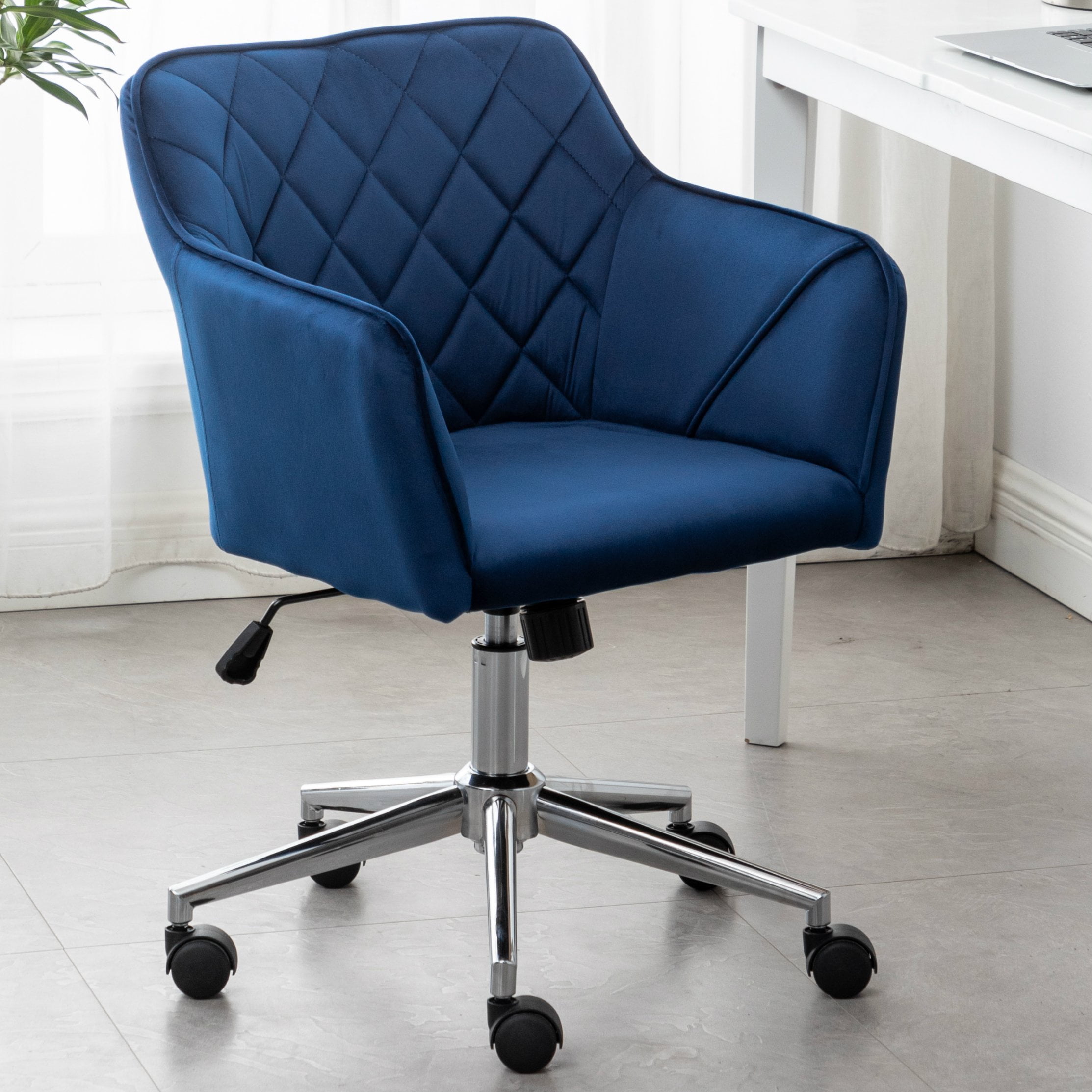Executive Chair Blue Bucket Office 360 Swivel Diamond Tufted Plush Make ...