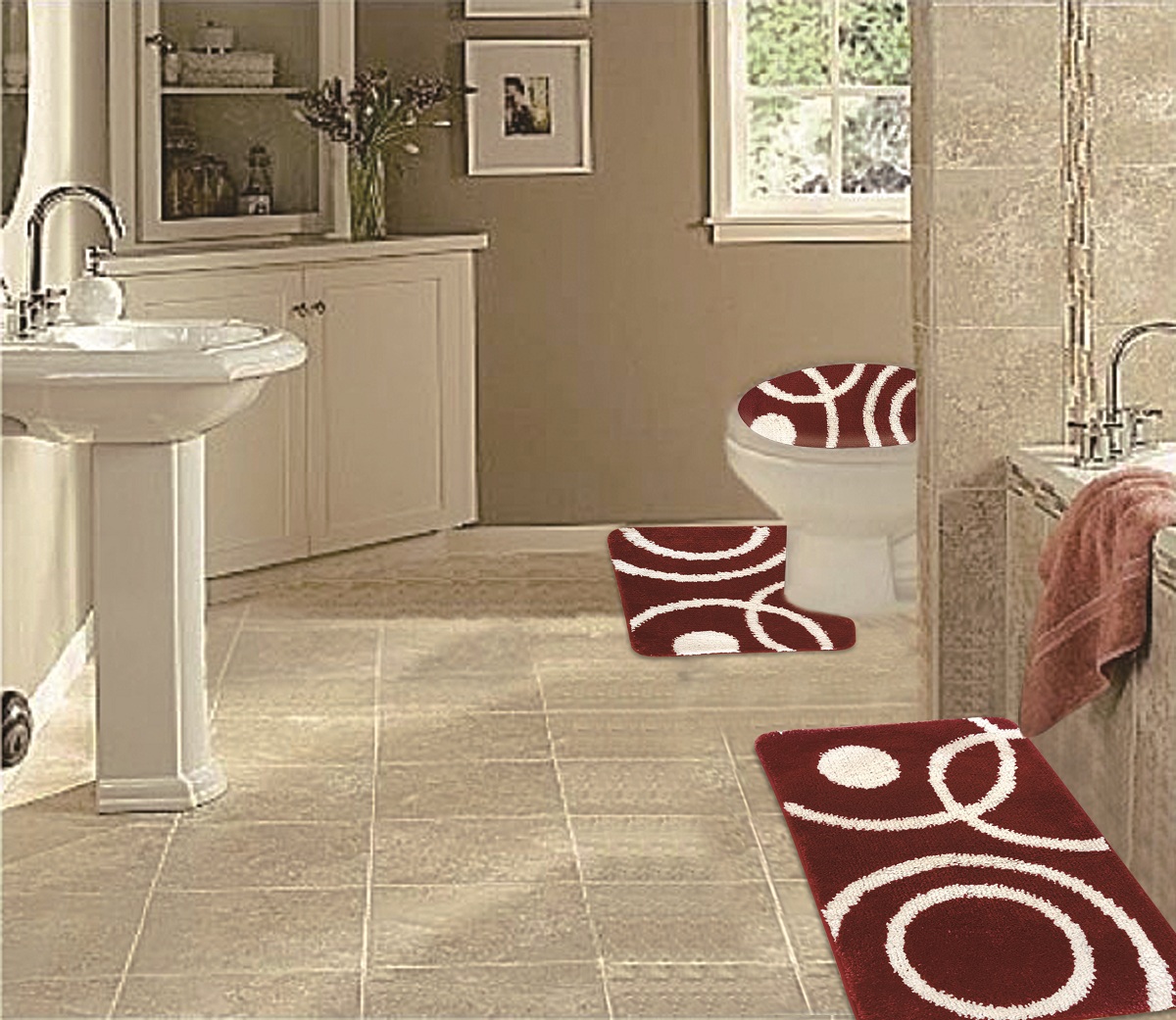 WPM 3 Piece Bath Rug Set CIRCLE Pattern Bathroom Rug 50CMx80CM large