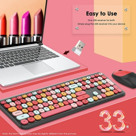 "Colorful Wireless Keyboard and Mouse Combo,SalemHms Cordless Full ...