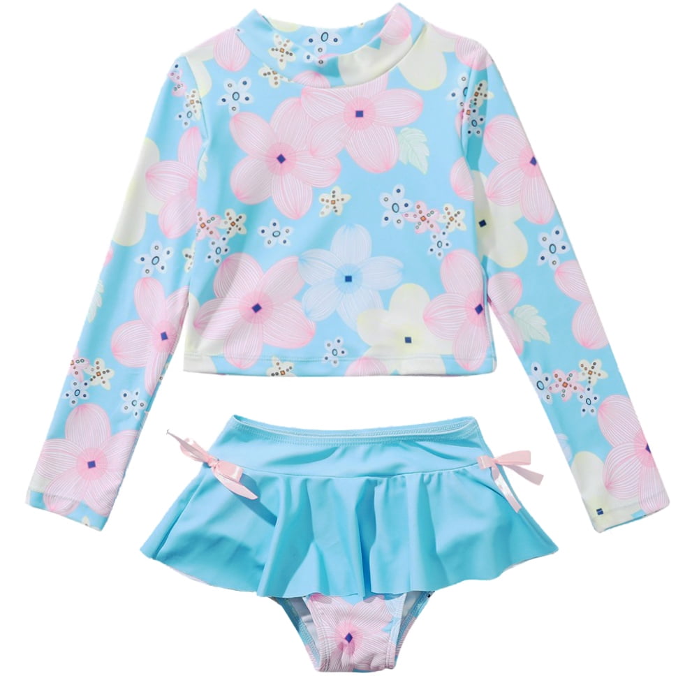 GYRATEDREAM 8-12Y Girls'Long Sleeve Rashguard UPF 50+ Two Piece ...