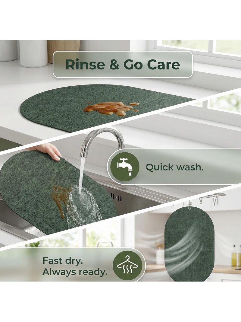 Faux Leather Oval Placemats Set of 4, Green | Non-Slip & Heat Resistant ...