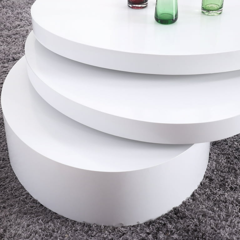 White Round Coffee Table Rotating Contemporary Modern Living Room ...