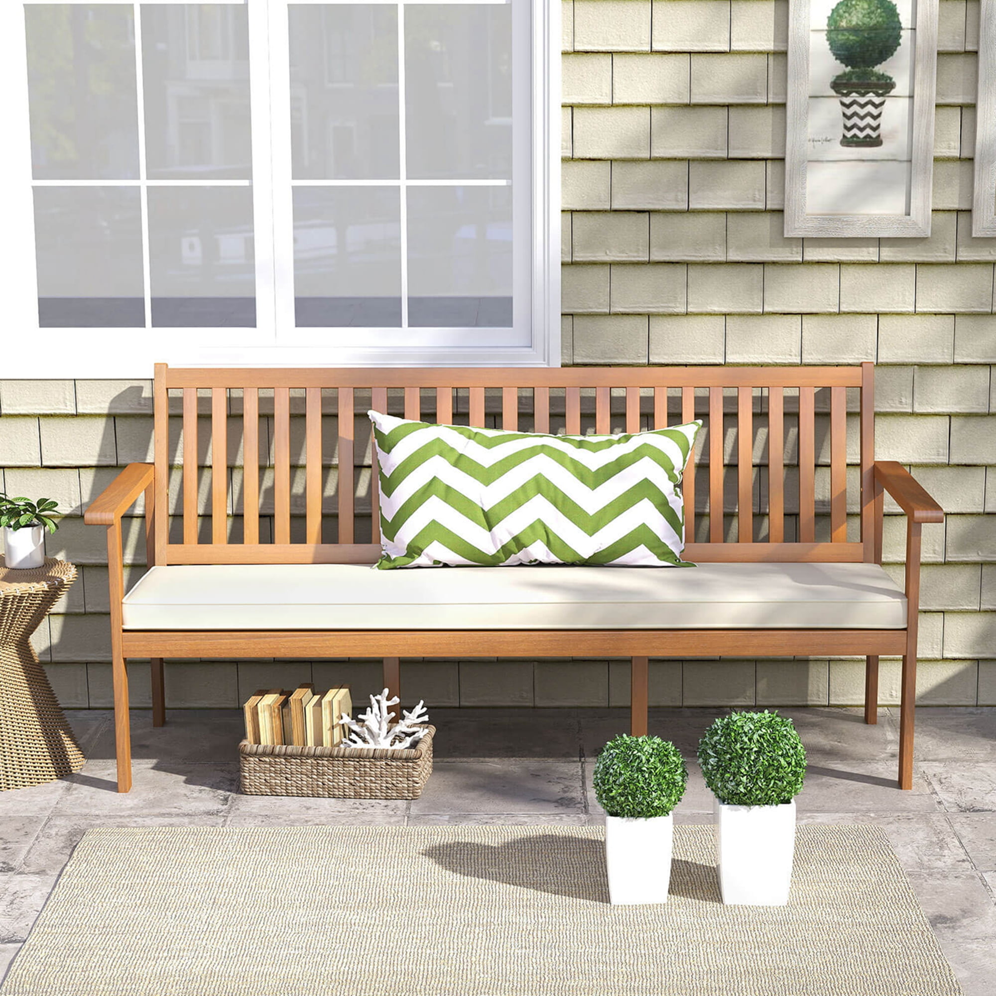 Click here for Costway Outdoor 3-Seat Wood Bench 64 Inches Extra... prices