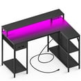 Superjare L Shaped Gaming Desk With Led Lights And Power Outlets Office