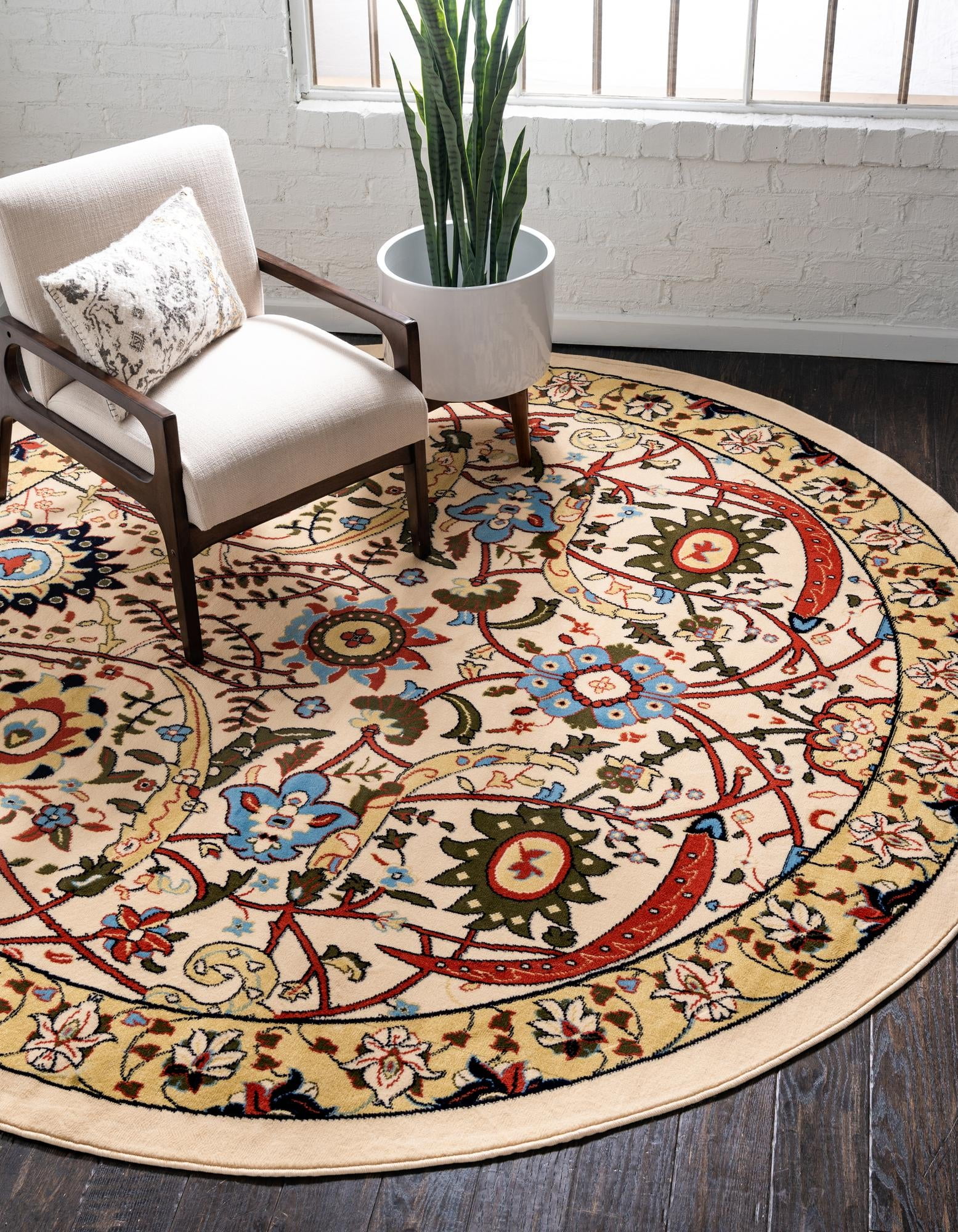 Rugs.com Neda Collection Rug – 8 Ft Round Cream Low Rug Perfect For ...