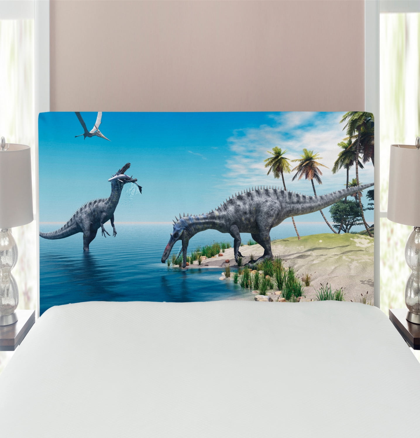 Jurassic Headboard, Large Fish is Caught by a Suchomimus Dinosaur ...