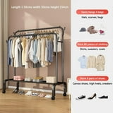 HUIMART Movable Double Rods Garment Rack with 6 Hooks and Wheels ...