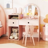 Costway Princess Bunny Makeup Table with Lighted Mirror, Open Shelves ...