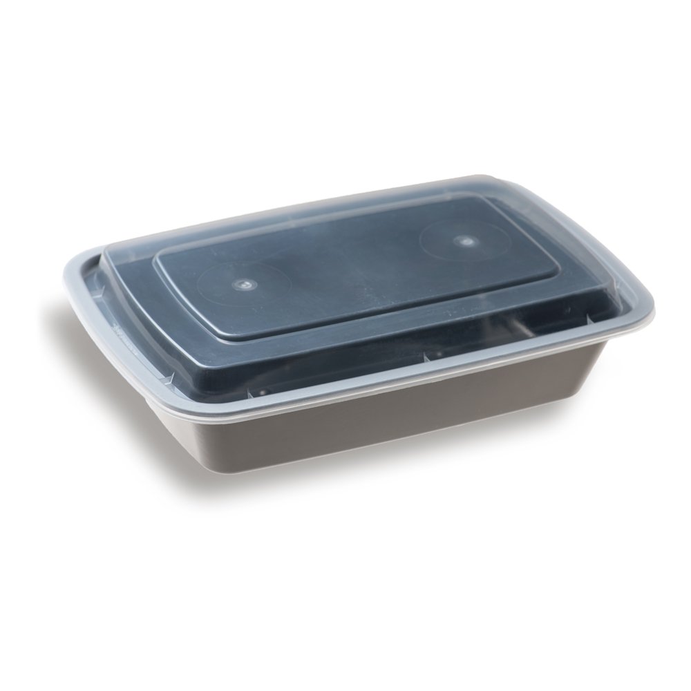 Asporto 28 oz Rectangle Black Plastic To Go Box - with Clear Lid ...