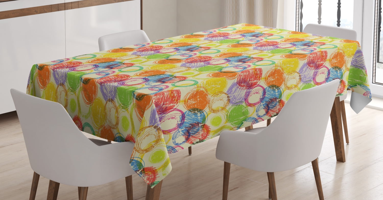 Modern Art Tablecloth, Pastel Rough Scribble Look Overlapping Circles ...