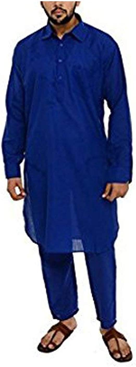 Royal Men's Royal Blue Linen Pathani Set - Walmart.com