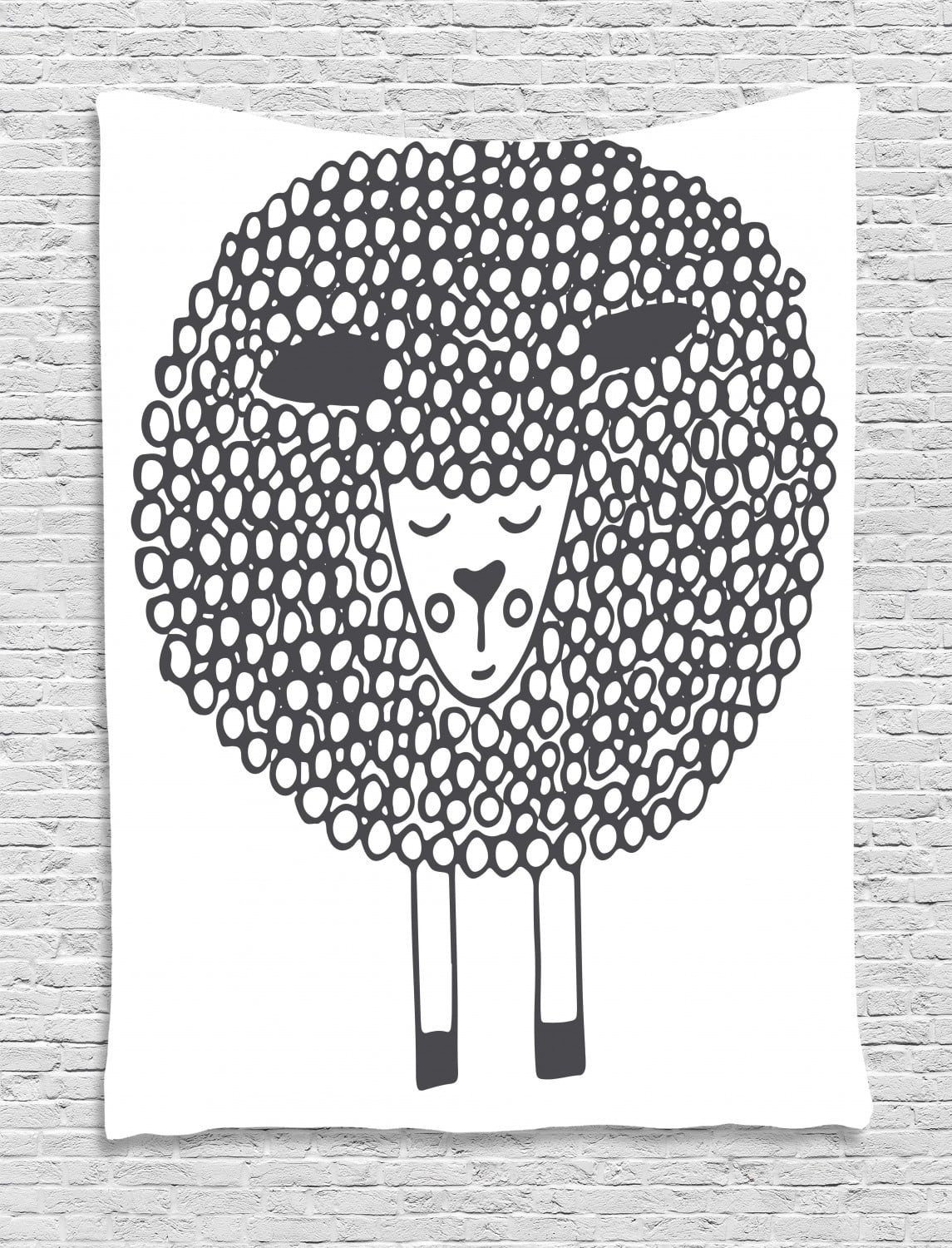 Grey and White Tapestry, Monochrome Sheep with Doodle Design Farm ...