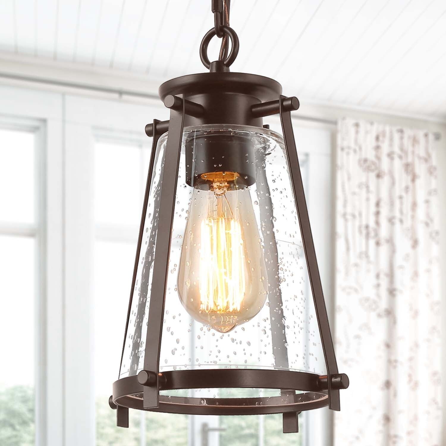 LNC Rustic Pendant Light with Seeded Glass Shade,Mini Kitchen Island ...