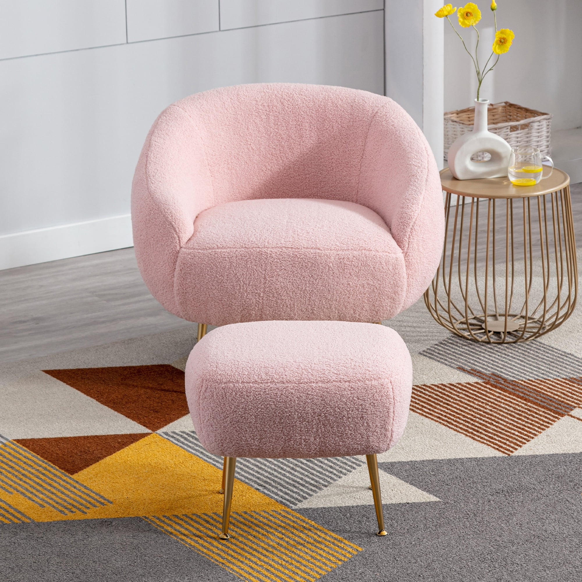 Modern Accent Chair, Teddy Short Plush Particle Velvet Arm Chair ...