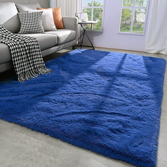 Super Soft Shaggy Rug Bedroom Carpets 5x8 Feet Navy Blue Modern Indoor ...